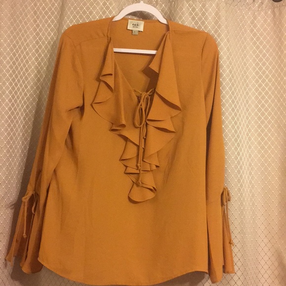 ECI | Tops | Lace Up Blouse In Mustard | Poshmark